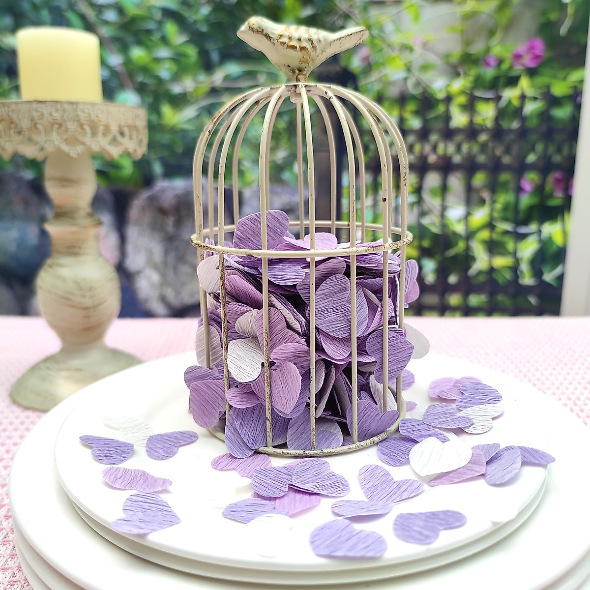 mybbshower Lilac White Crepe Paper 1 inch Heart Confetti for Table Decor Anniversary Violet Lavender Birthday Wedding Bridal Shower Girls Women Party Decorations 1000 Count