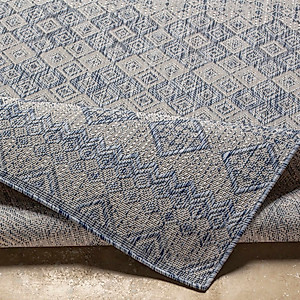 BoutiqueRugs Tominhao Bohemian, Transitional Area Rug - Outdoor Safe - Pale Blue, Tan, Navy - 7'10" x 10'