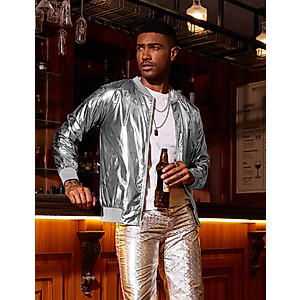 COOFANDY Mens Coat Metallic 70s Disco Party Varsity Jacket Button Zip-up Baseball Bomber