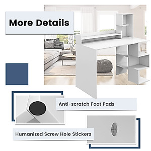 Tangkula White Desk with Storage Bookshelf & Hutch, 48” Modern Home Office Desk with 8 Storage Shelves, Space Saving Writing Study Desk for Bedroom, Compact Computer Workstation for Home