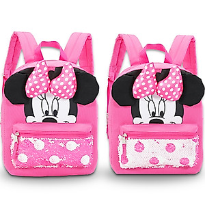 Disney Minnie Mouse Backpack for Girls Bundle ~ Deluxe 12" Mini Sequin Bag with Stickers (Minnie Mouse School Supplies)