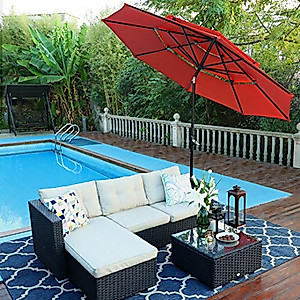 Sophia & William 10ft 3 Tier Auto-tilt Patio Umbrella, Outdoor Double Vented Umbrella with Crank, Orange Red
