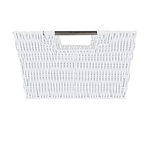 Simplify 3 Pack Set Woven Baskets with Handles, for Storage, Blankets, Toys, Books, Ideal for Home, Office, Dorm, Playroom, Closet, in White 3 Piece Rattan Tote