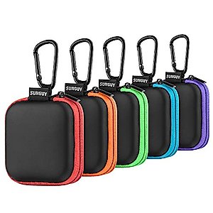 Earbuds Case, SUNGUY【5Pack】 Portable Small Earbud Carrying Case Storage Bag with Carabiner Clip for Earphone, Earbud, Earpieces, SD Memory Card, Camera Chips