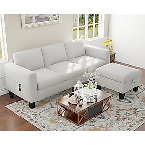 Woyomeub Sectional Sofa Couches for Living Room 78" L Shaped Sofas with Storage Ottoman Small 3 Seater Couch Velvet Fabric, Beige
