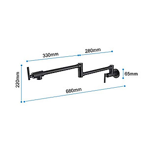 WELLFOR Pot Filler Faucet W/360 Degree Rotatable, Home Commercial Wall Mount Faucet, Solid Brass Folding Faucet with Stretchable Double Joint Swing Arm, Matte Black