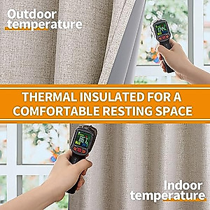 YoungsTex Linen 100% Blackout Curtains for Bedroom 63 Inches Length 2 Panels, Thermal Insulated Linen Textured Full Room Darkening Curtains for Living Room Back Tab and Rod Pocket, 52 X 63 Inch, Beige