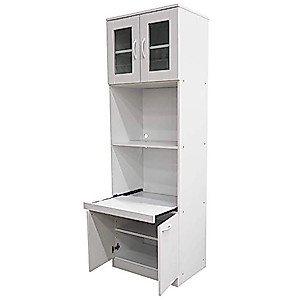 Kings Brand Furniture Danbury Tall Kitchen Pantry, Microwave Storage Cabinet, White, 23" W x 15" D x 70" H