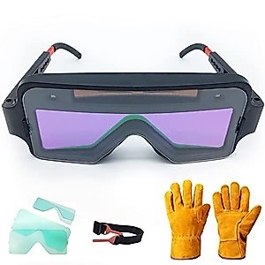 Melgweldr Welding Goggles Auto Darkening,Solar Auto Darkening Welding Glasses Over Glasses Welders Safety Protection PC Glasses with Welding Protective Gloves