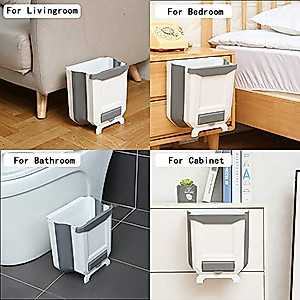 Hanging Kitchen Trash Can,Small Foldable Hanging Trash in Kitchen,Collapsible Waste Bin Trash for Cabinet/Car/Bathroom/Bedroom Trash Can Small, 2.2 Gallon,Gray
