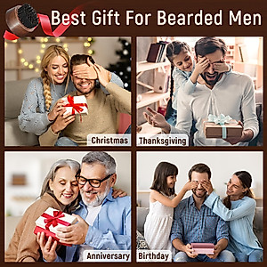 BFWood Beard Brush for Men - Boar Bristles Small and Round - Black Walnut Wood