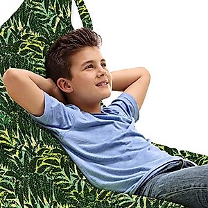Lunarable Fern Pattern Lounger Chair Bag, Tropical Foliage Illustration Ornamented with Repetitive Fronds, High Capacity Storage with Handle Container, Lounger Size, Pale Yellow and Emerald