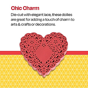 School Smart 85614 Heart Shaped Paper Lace Doilies - 4 inch - Pack of 100 - Red