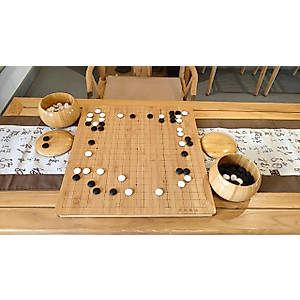 SongYun Go Game Set Reversible 19x19 / 13x13 Bamboo Game Board with Single Convex Ceramic Stone 361pcs and Bamboo Go Bowls, 2 Players Board Game