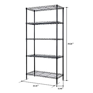 SUNNYSONG 5 Tier Metal Storage Shelves, Kitchen Storage Shelf,Metal Storage Shelves Unit Perfect for Laundry Bathroom Closet Shelves Microwave Stand (Black, (21.25 x 11.42 x 58.26))