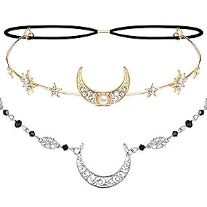 Yaomiao 2 Pieces Boho Vintage Jewelry Crystal Headband Headpieces Star Hair Accessories Forehead Chain for Women Girls