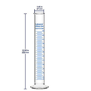 Labasics 2-Pack 250 ml Borosilicate Glass Graduated Cylinder Measuring Cylinder