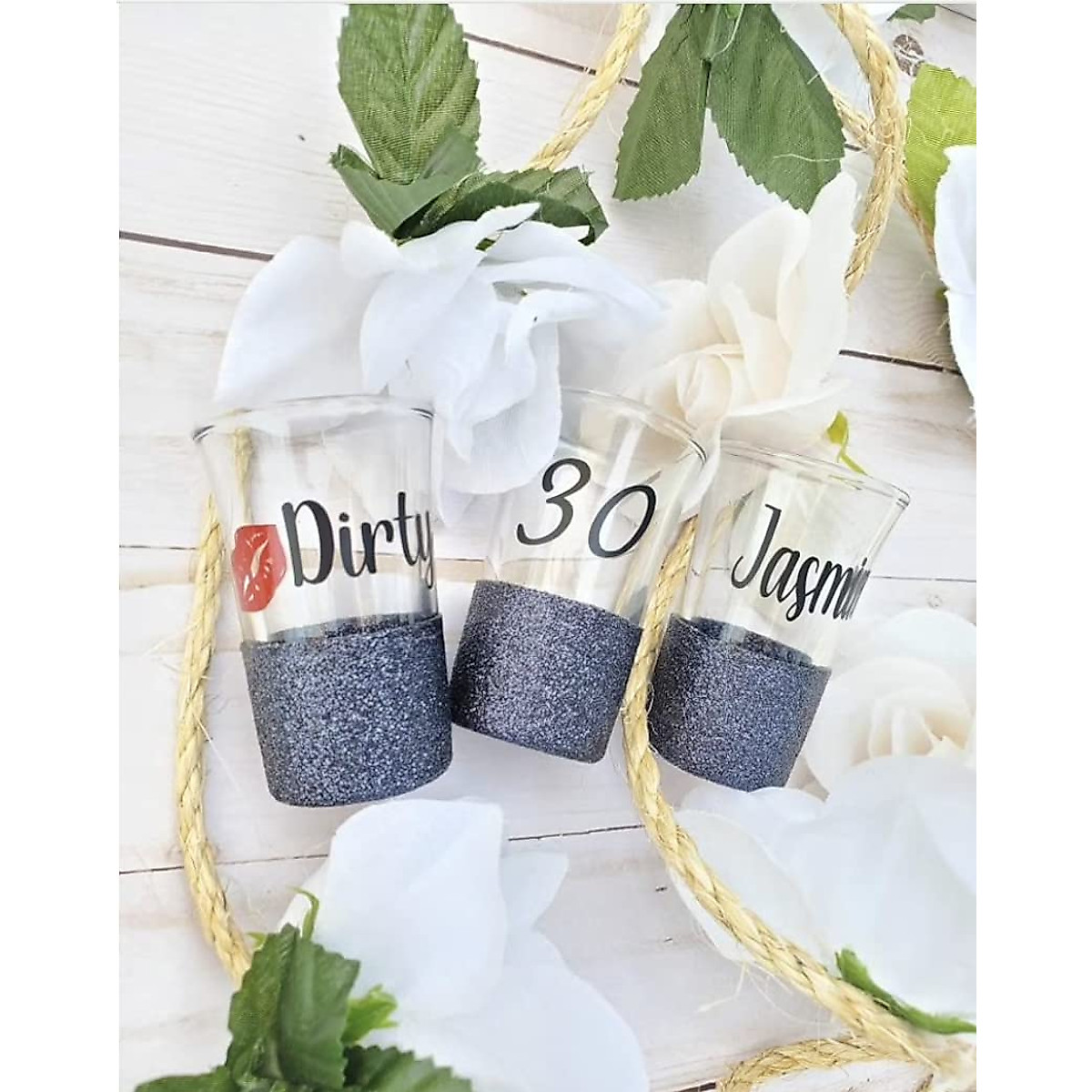 Personalized birthday shot glasses, Dirty Thirty Shot Glass set, Set of 3 glasses, 30th Birthday gift set, Dirty 30 Party favor, Over the hill shot glasses