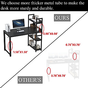 Napnapday 47 inch Computer Desk with Storage Shelves, Study Gaming Desk with Bookshelf Writing Table for Home Office Bedroom, Black