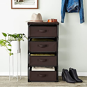4-Tier Drawer Dresser for Bedroom, Clothes Organizer, Fabric Storage Tower for Clothing, Linens, Closet, Easy Assembly, Durable Materials (Dark Brown, Tall, 16.5x13.2x33.4 in)