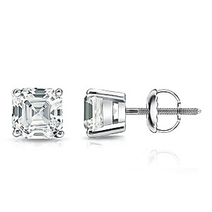 1/2 Carat Lab Grown Diamond Asscher Cut Stud Earrings in 14k White Gold (VS-SI, cttw) 4-Prong Basket Screw Back by Diamond Wish