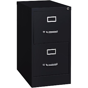 Pemberly Row 22" Deep 2-Drawer Classic Design Metal Letter Width Vertical File Cabinet, with Lock, Steel Ball-Bearings, Commercial Grade, for Business/Educational/Personal Office, in Black