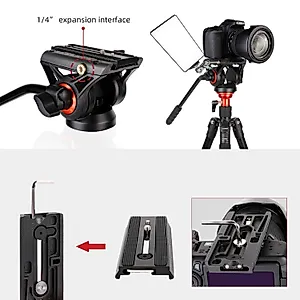 Fluid Head Tripod, COMAN Video Camera Tripod Monopod Aluminium Alloy 70.8 inch for Canon Nikon Sony DSLR Camera Black