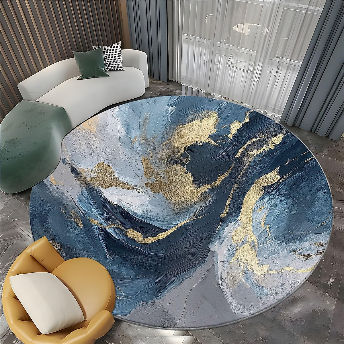 Washable Round Rugs 2' x 2' Round Area Rug, Abstract Painting Fluid Art Non Slip Circle Rugs Low-Pile Floor Carpet, Abstract Twirl Printed Doormat Soft Area Rug for Living Room Dinning Room Bedroom