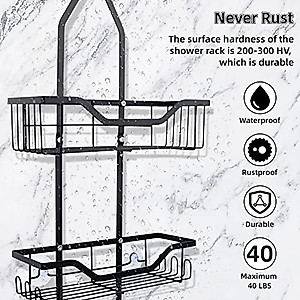 TQSAYHOB Shower Caddy Over Shower Head, Anti-Swing Shower Caddy Hanging with Hooks and Soap Holder Rustproof Shower Organizer Hanging Shower Caddy for Shampoo Conditioner Razors Soap Shower Sponge