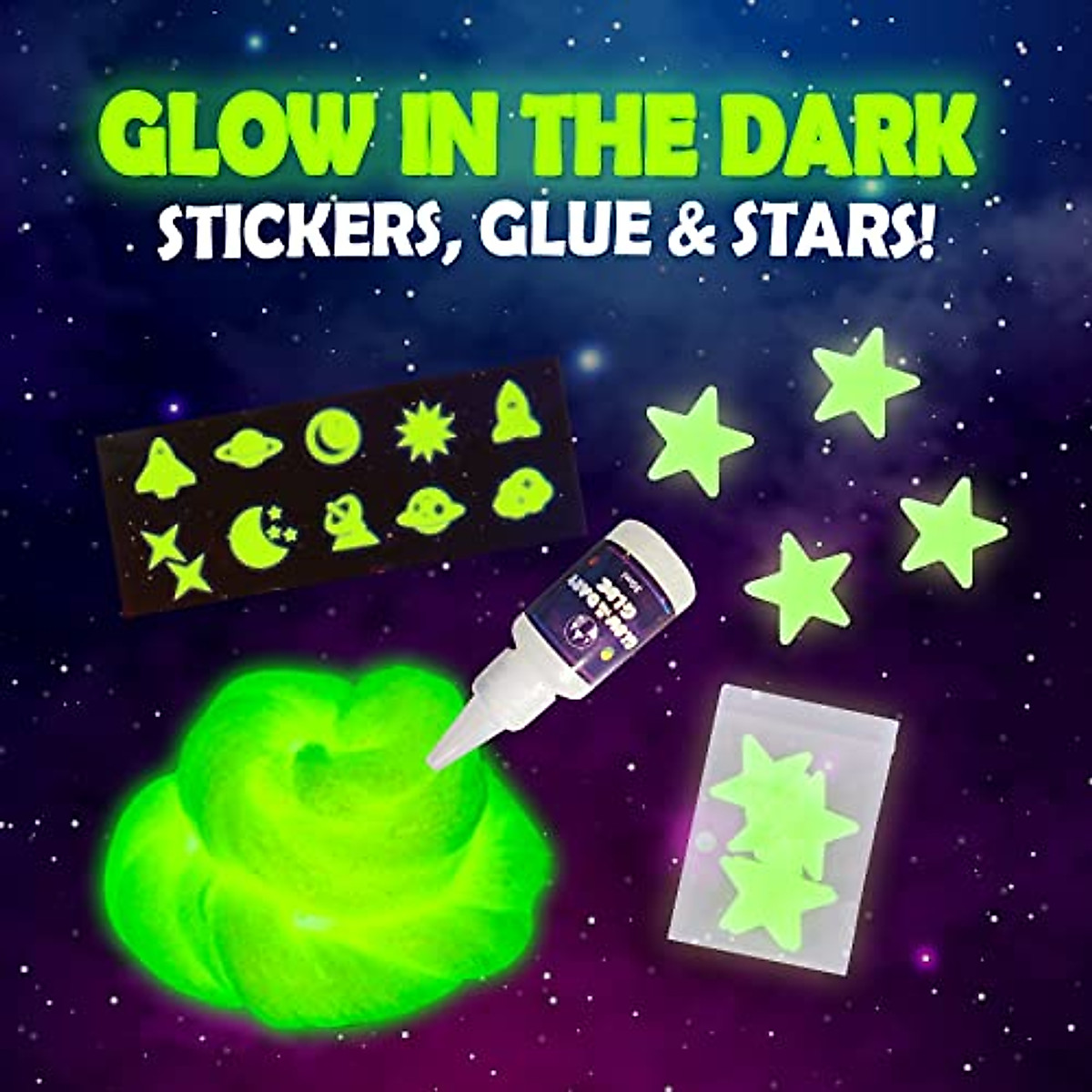 Original Stationery Galaxy Slime Kit, Fun Slime Set with Glow in The Dark Stickers, Dark Powder to Make Glitter & Galactic Slime!