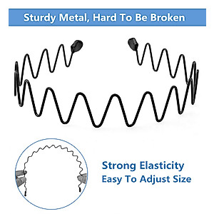bodbop XINGZHE Metal Hair Band Men Headband Women's Fashion Elastic Stylish Sports Hairband Head Hoop with Non Slip Wavy Teeth, Black