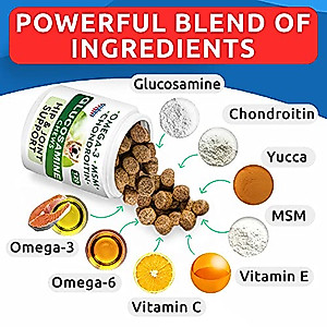 Glucosamine Dog Treats - Joint Pain Relief Supplement - Advanced Formula with Chondroitin, MSM, Omega-3 - Hip & Joint Care - Made in USA - Chicken Flavor - 120 Chews