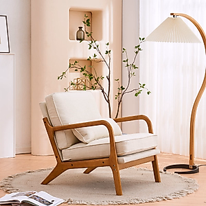 VINGLI Cozy Living Room Chairs, Fine Linen Beige Accent Chairs Set of 2, Wood Lounge Chairs for Bedroom, Comfy Mid Century Modern Armchair Upholstered Reading Side Chairs for Small Space