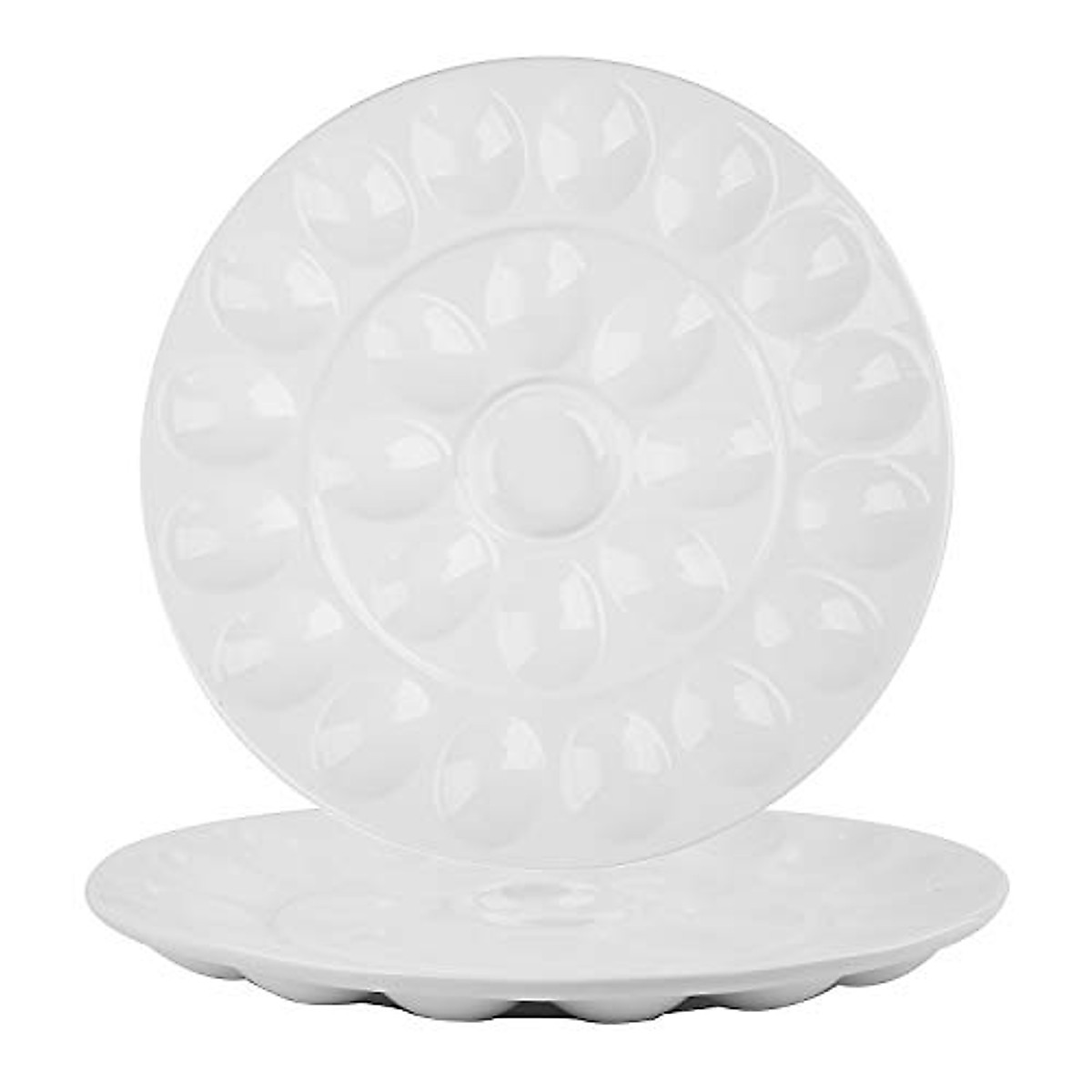 Foraineam 2 Pack 12.6 Inches Porcelain Deviled Egg Tray/Platter, White Egg Dish with 25 Compartments