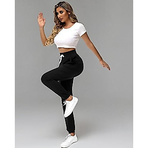 Ficerd 3 Pcs Women's Joggers Pants Casual Soft Sweatpants Lounge Pants High Waisted Athletic Joggers with Pockets (Black, Dark Gray, Pink,Small)
