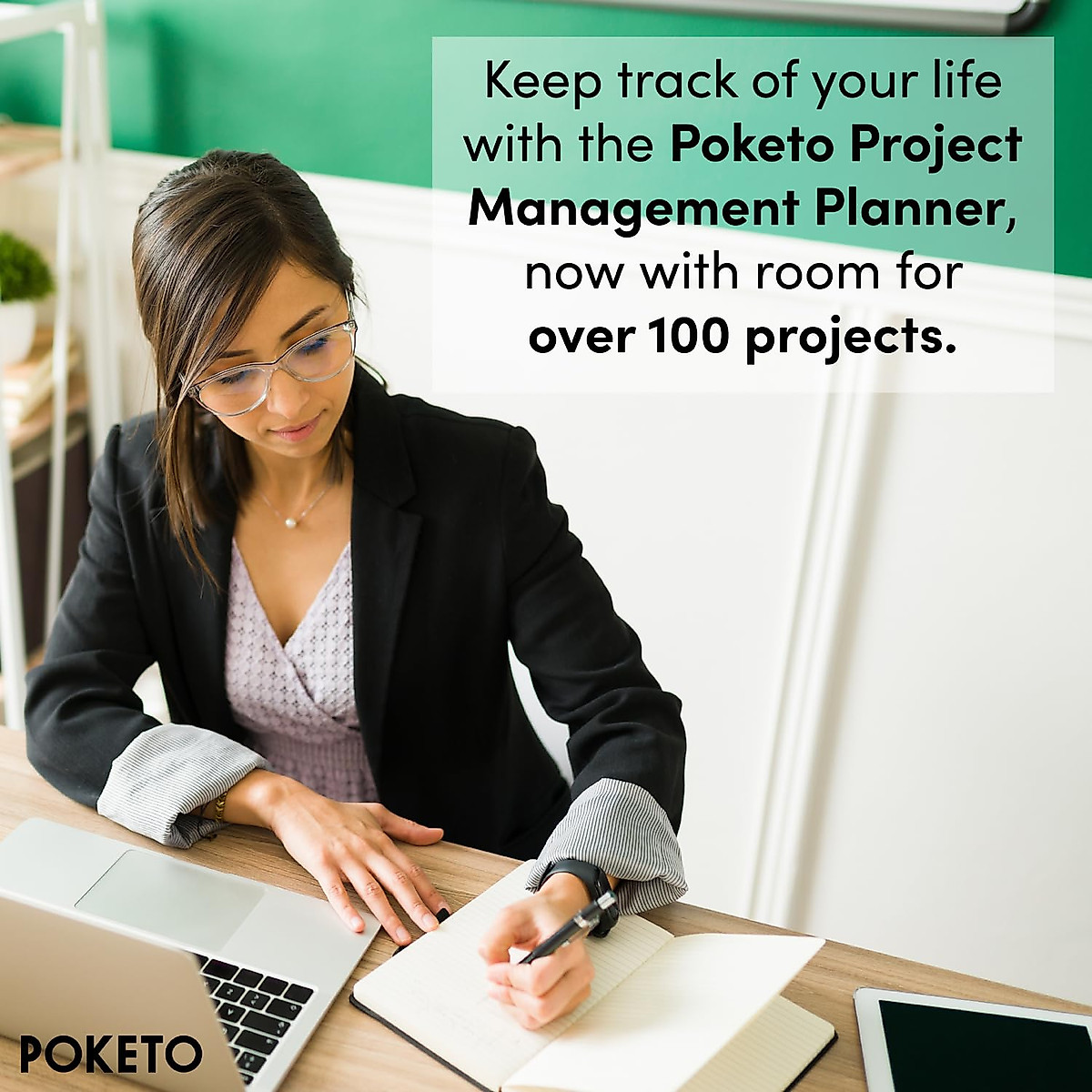 POKETO – Hardcover Project Planner - 11.9" x 8.4" - Undated - Weekly, Monthly & Yearly Notebook - Daily Planner - Note Taking - Eco-Friendly Journal - Home, School & Office Supplies - Teal