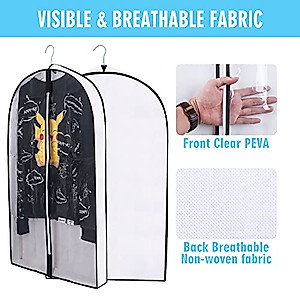 WinFong 50" Garment Bags for Hanging Clothes, Clear Moth Proof Suits Covers with 4" Gussets for Closet Storage and Travel Hanging Clothes Bag for Coat, Sweater, Jacket, Dress, Shirts, 3 Pack
