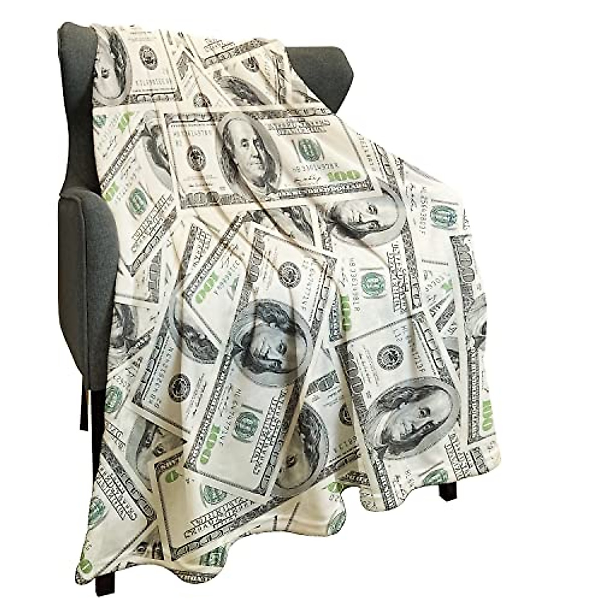 HommomH Fleece Blanket 60" x 80" Beige Funny 100 Dollar Bill Cash Us Cute Things Money Lightweight Fuzzy Cozy Soft Warm Throw for Men Women, Air Conditioning