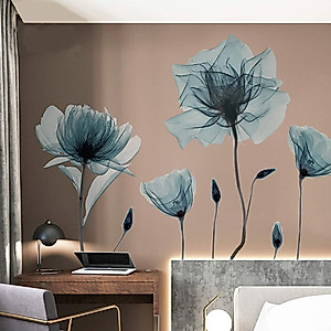 M ACHOOSE Blue Flower Wall Decals Peel and Stick Wall Stickers Removable Decal Stick Wall Art Murals Home Wall Decor for Bedroom Living Room Wall Decaoration