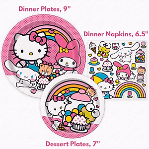 Hello Kitty Birthday Decorations Set - Serves 8 - Hello Kitty Plates and Napkins, Tablecloth, Checklist - Officially Licensed Hello Kitty Party Supplies