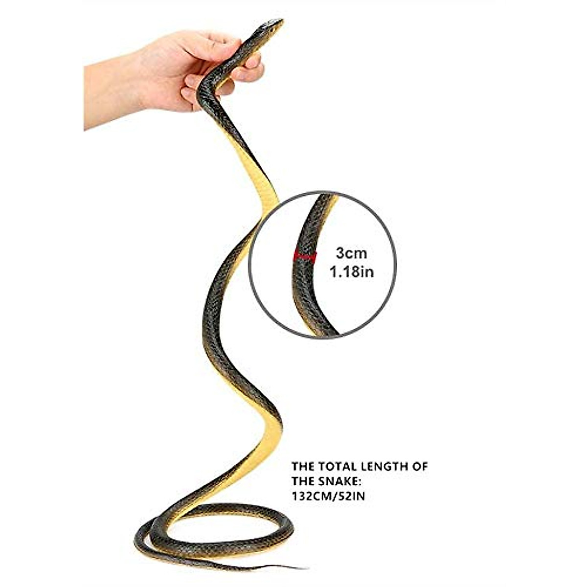 FOUUA Realistic Rubber Snake 2Pcs, Scary Fake Snake Large Black Mamba Snake Toy for Garden Props, Pranks, Halloween Decoration, Keep Birds Away (52 Inch)