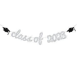 Class of 2023 Banner, 2023 Graduation Banner, Congrats Grad, 2023 Graduation Party Decoration Supply Silver Glitter