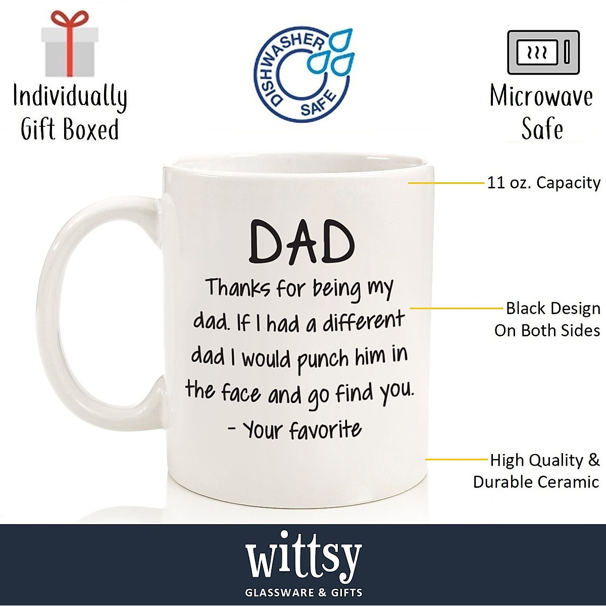 Thanks For Being My Dad Funny Coffee Mug - Gifts for Dad - Unique Best Dad Gifts from Daughter, Son, Kids - Cool Gag Birthday Present Idea for Father, Men, Guys, Him - Fun Dad Mug, Cup