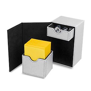 BCW Deck Vault LX 80 | White Faux Leather Trading Card Storage Box | Holds 80+ Sleeved Cards | Flip-Open Design with Magnetic Closure | Includes Inner Deck Box & Dice Tray