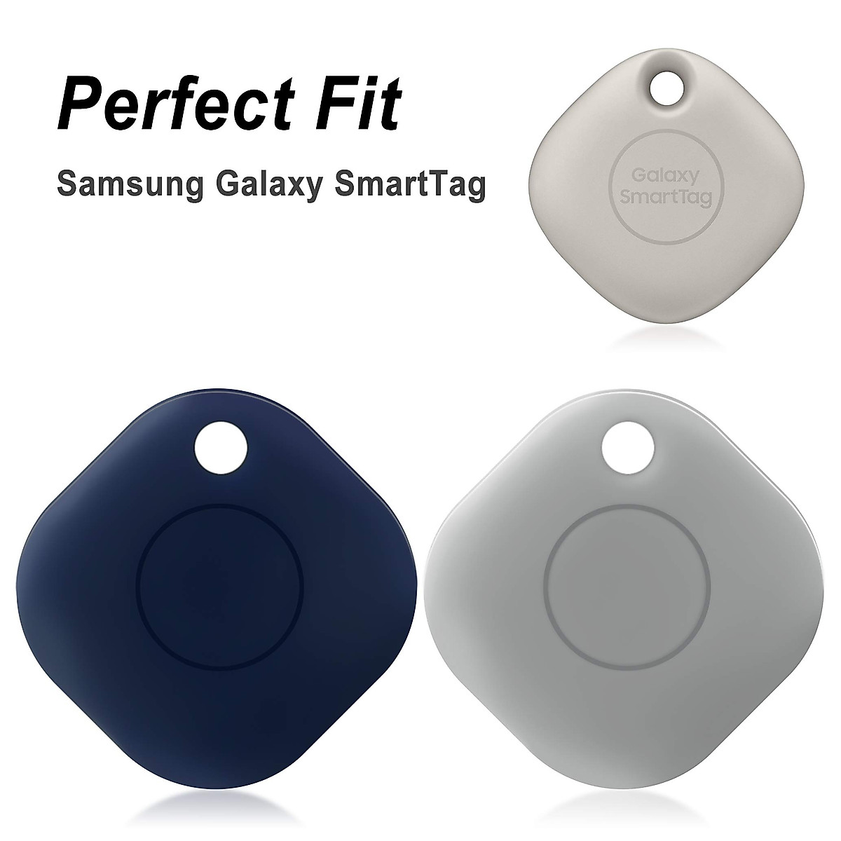 Geiomoo Silicone Case for Galaxy SmartTag, Soft and Flexible, Scratch/Shock Resistant Cover with Carabiner for Galaxy SmartTag Tracker (2 Pack Navy Blue+Oatmeal)