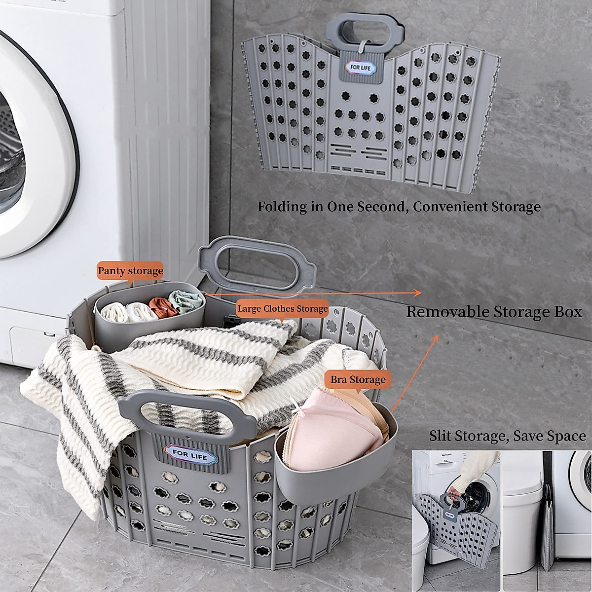 Laundry Baskets,Collapsible Versatile Organize Basket,Wall Hanging Portable Laundry Basket,With 2 Small Storage Boxes,for Family Dormitory,Clothing Toys Storage (White)