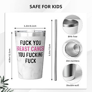 Fu-ck-Breast-Cancer-Funny-Breast Cancer Awareness Gifts 12oz Vacuum Insulated Stainless Steel Travel Mug Leak-Proof Slider Lid Perfect for Coffee or Tea-EEE