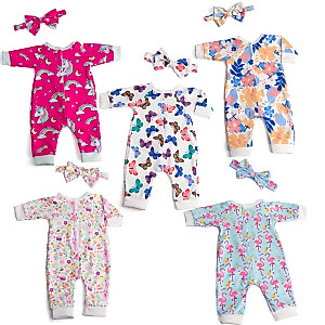 Sweet Dolly Baby Doll Accessories 5 Set Baby Doll Clothes and Headbands for 14-18 Inch Dolls, 10 PCs in Total