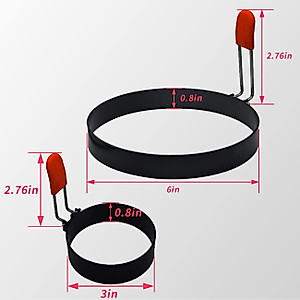 JANNO 6PCS Pancake Mold, Egg Ring, Nonstick Black Coated Metal Cooking Rings with Silicone Anti-scald Handle for Griddle, DIY Sandwich Eggs, English Muffin, Pancakes, Burger, Breakfast