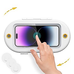 URROY 720° Rotating Shower Phone Holder Waterproof Anti Fog Universal Bathroom Phone Mirror Wall Mount Guardian Case Stand for Bathtub Kitchen Shower Accessories for All Cell Phone Up to 6.8"